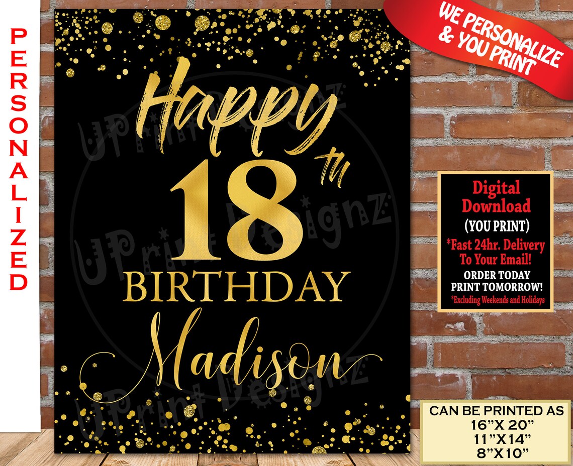 18th Birthday Poster Personalized 18th Birthday Sign 18th - Etsy