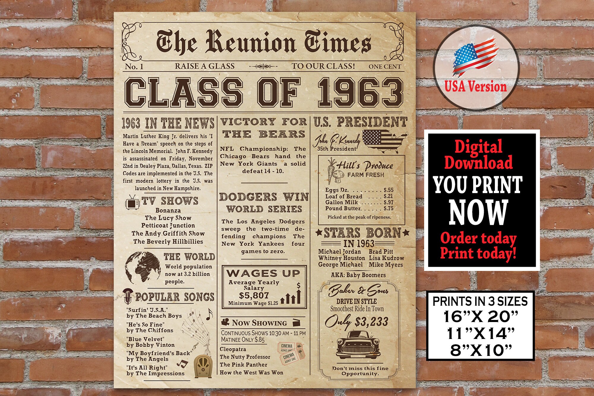 1963 Class Reunion NEWSPAPER Poster | 1963 Class Reunion | 1963 Facts ...