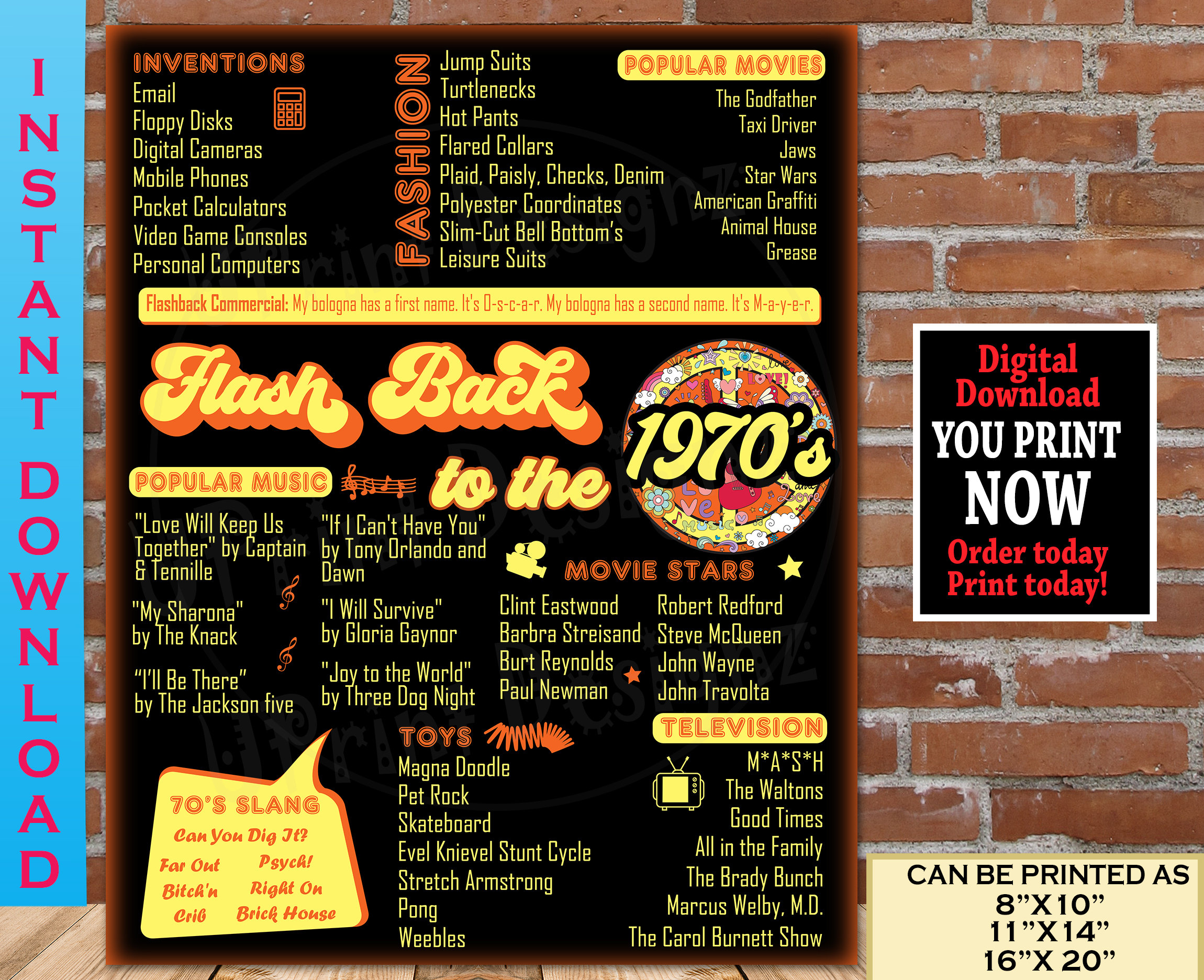 1970s Party Decoration Poster 70s Birthday Sign Seventies - Etsy