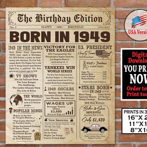 1949 Birthday NEWSPAPER | 75th Birthday Poster | 1949 Birthday Party ...