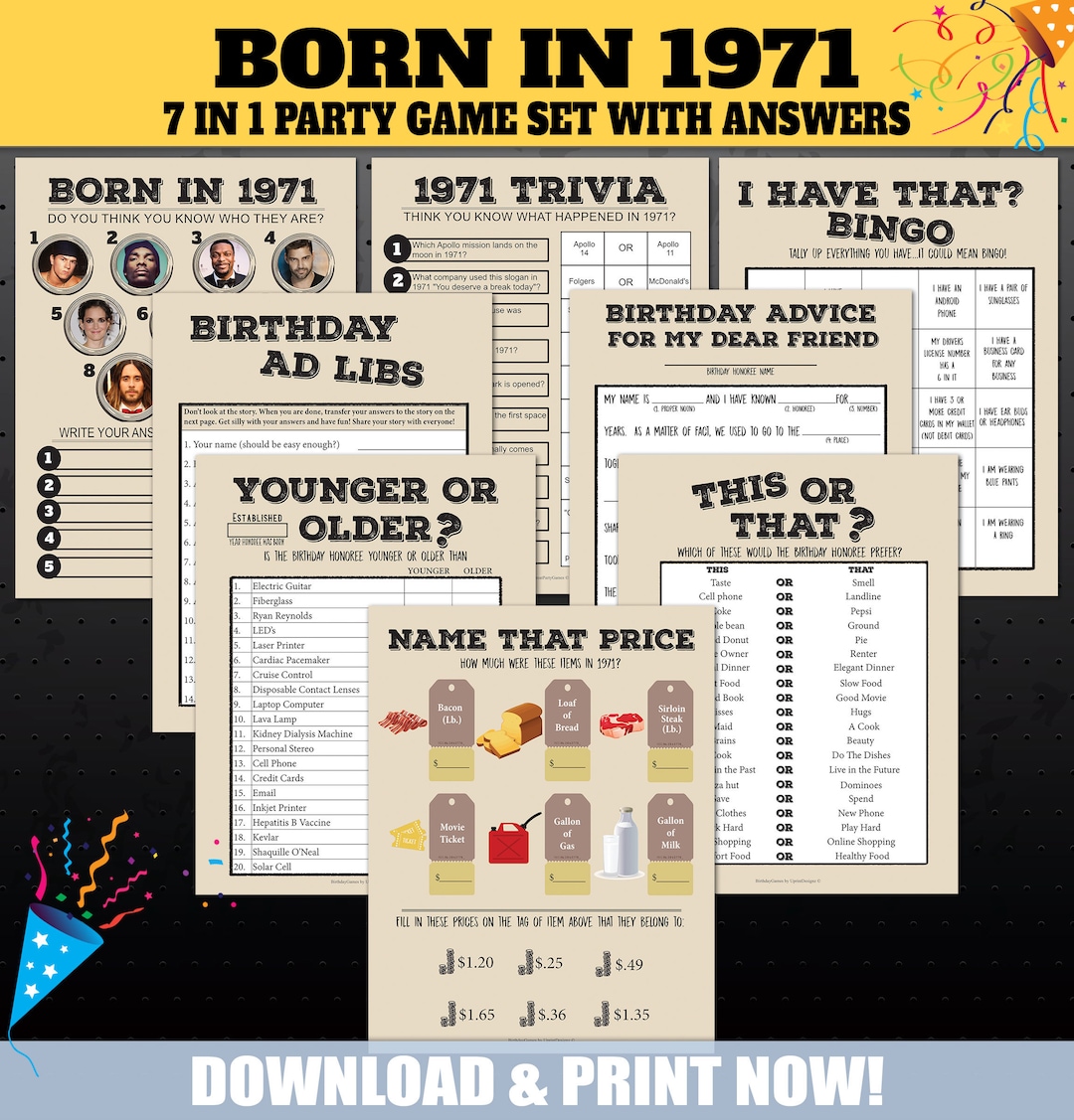 1971 Birthday Party Games,1971 Party Trivia Games, Born in 1971 Trivia ...