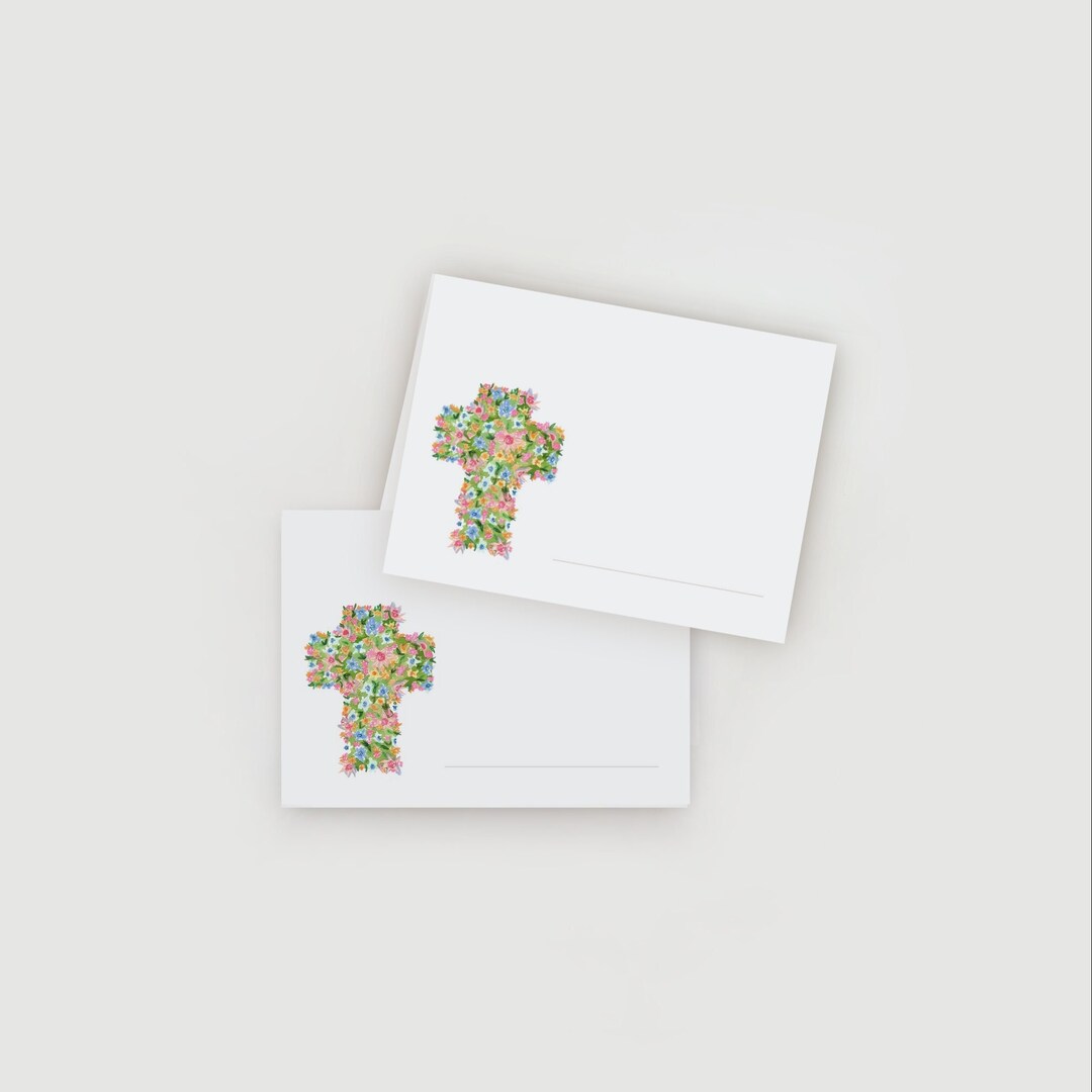 Floral Cross | Floral Cross Folded Place Cards - Etsy
