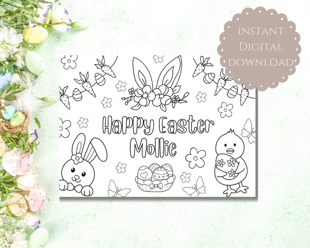 Personalised Kids Easter Activity Colouring Mat | Editable Children's ...