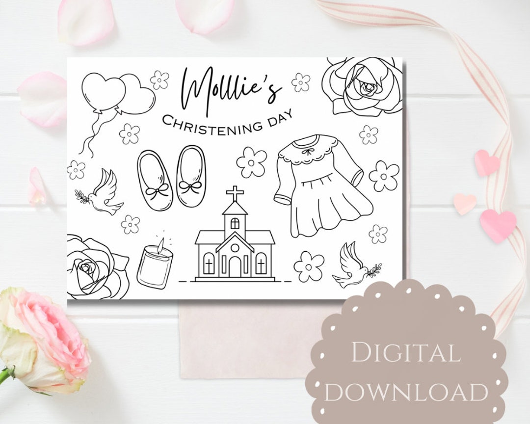 Personalised Kids Christening Activity Colouring Mat | Editable ...