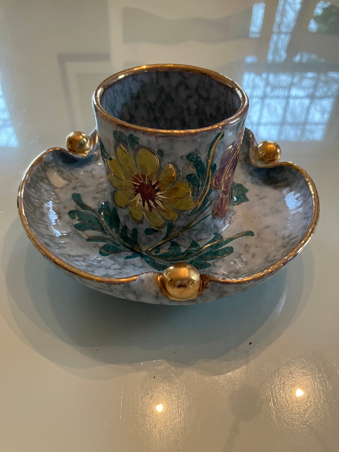 Italian Gilded Pottery Cup and Attached Dish - Etsy