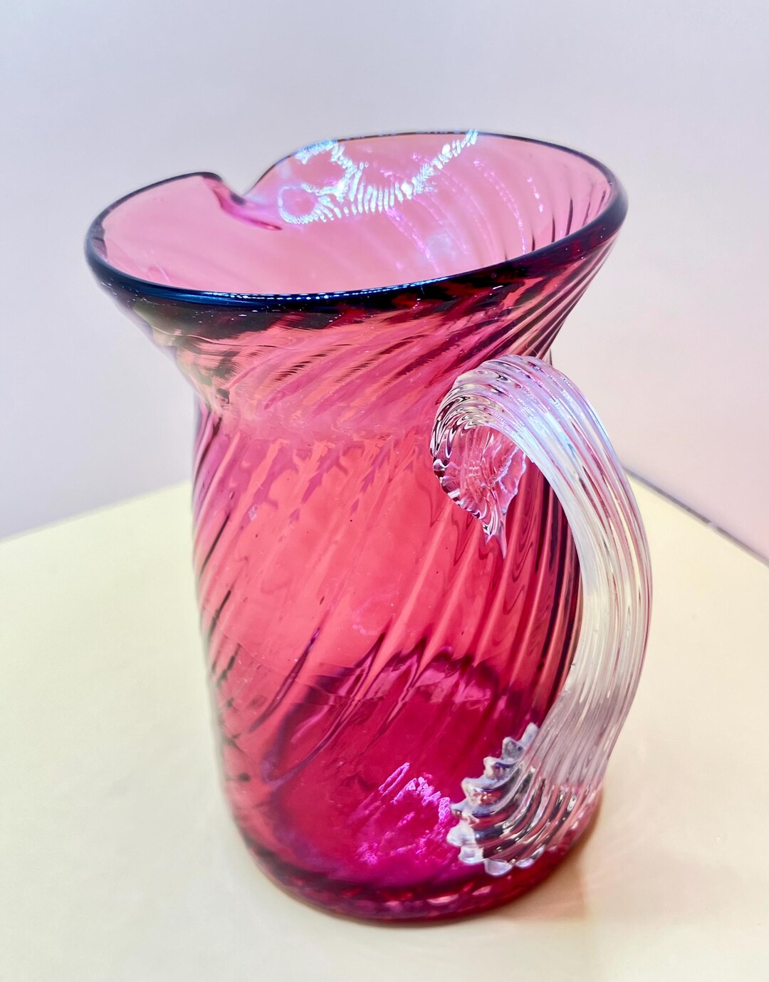 Pilgrim Cranberry Pitcher, Swirl Handle - Etsy