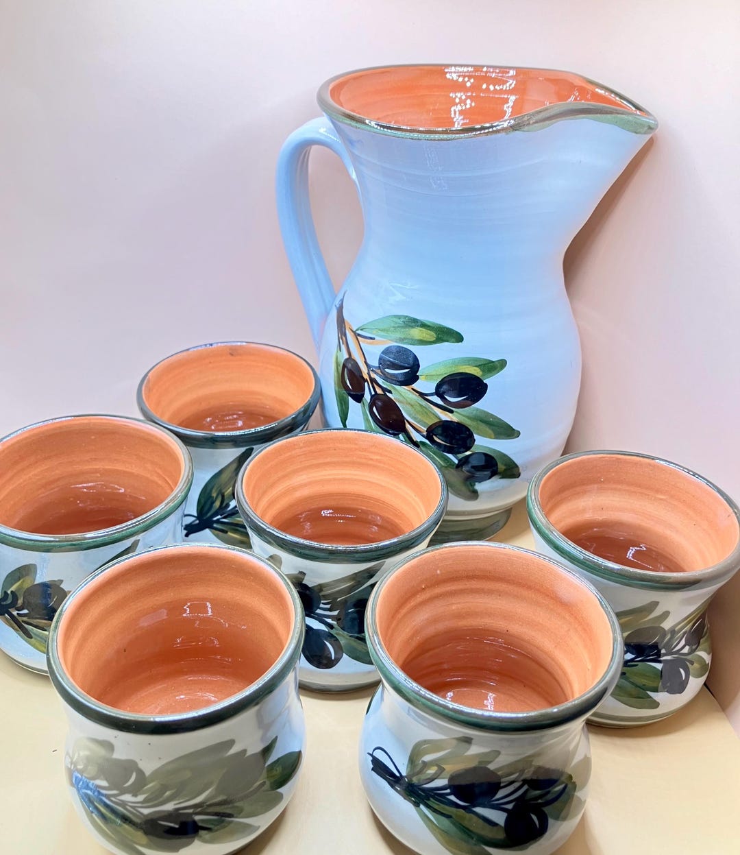 Greek Pottery Set, Pitcher & Cups - Etsy