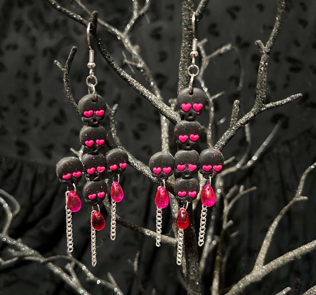 Inverted Cross Skull Polymer Clay Earrings - Etsy