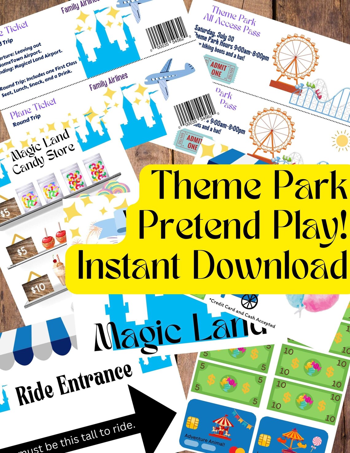 Kids Theme Park Pretend Play Instant Download Printables Homeschool Fun ...