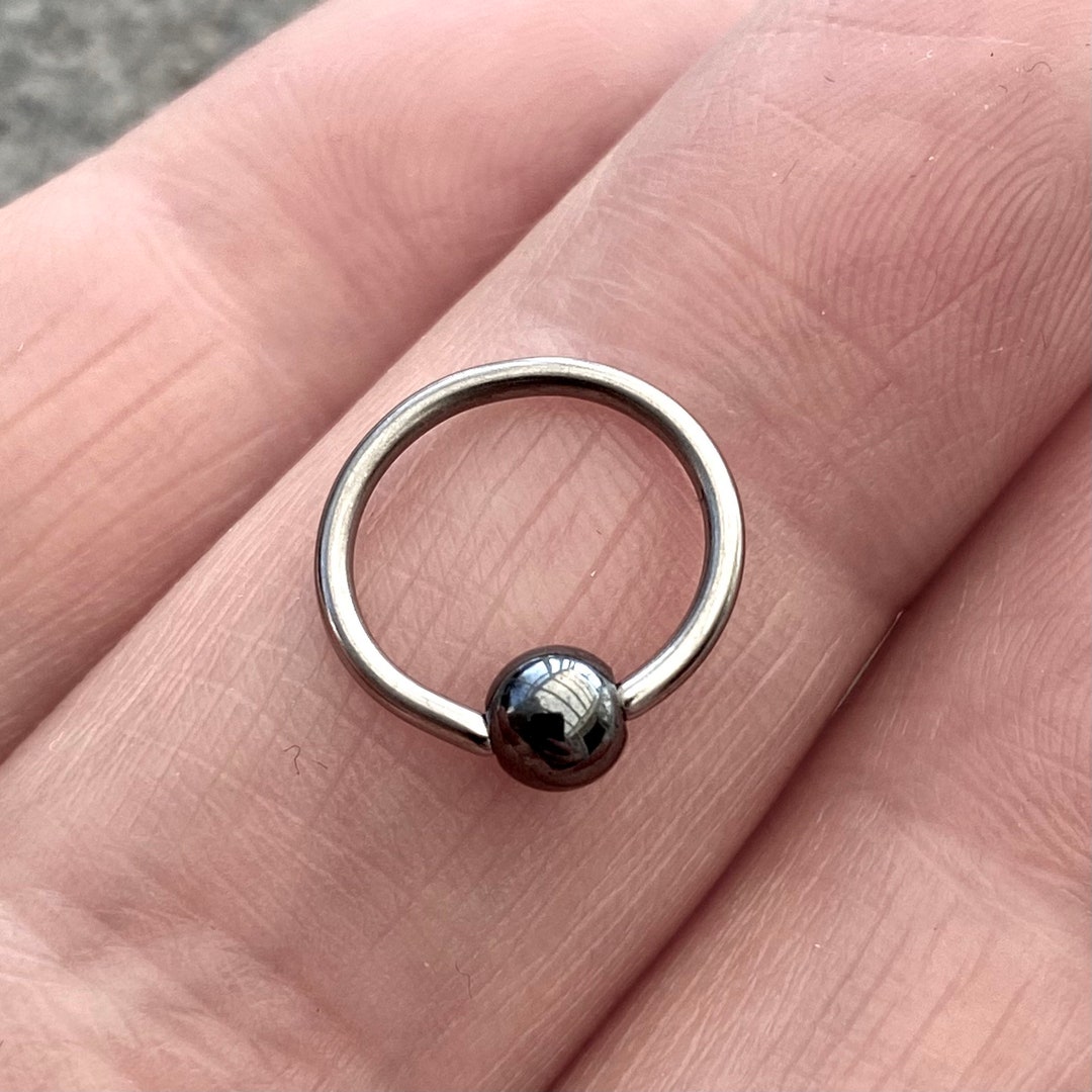 Medical Grade Titanium Ball Closed Ring Hematite Bead Hoop Daith Helix ...