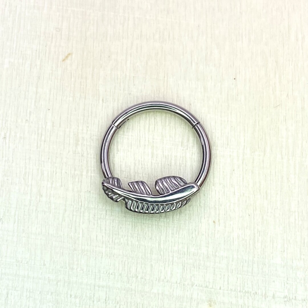 FEATHER Forward Facing Titanium Clicker Hoop Earring Daith Hoop ...