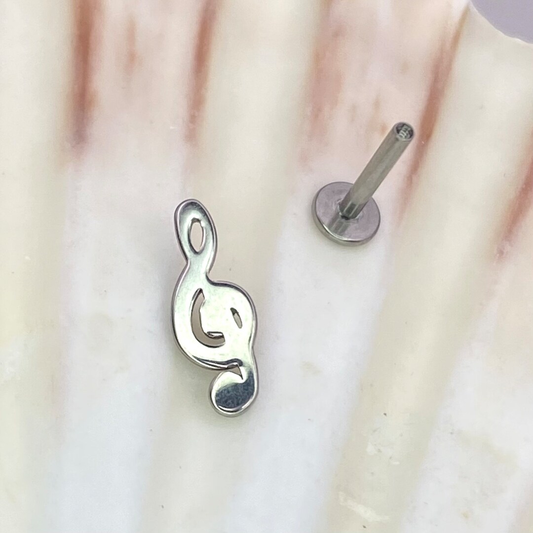 Treble Clef Music Note Top Medical Grade ASTM:F-136 Titanium Labret 1 ...