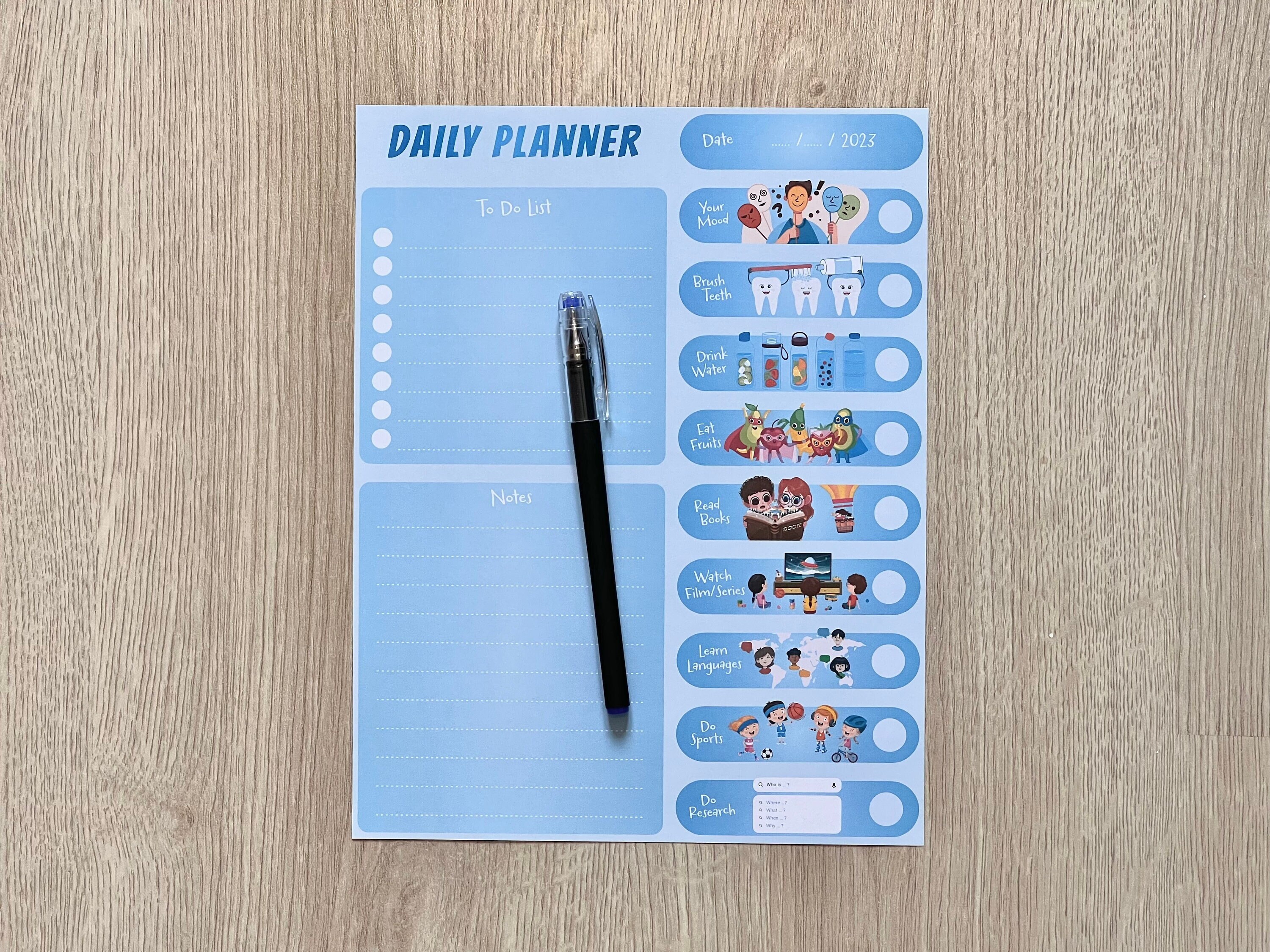 Daily Planner Printable Digital Download Blue, Daily Planner 2023 ...