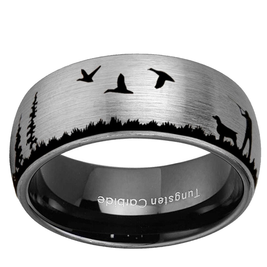6, 8mm Tungsten Hunting Duck Rings, Dome Black Tungsten Forest ...