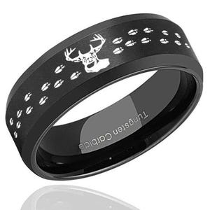 Deer Head Hunting Tungsten Ring, 8mm Black Tungsten Deer Hunting ...