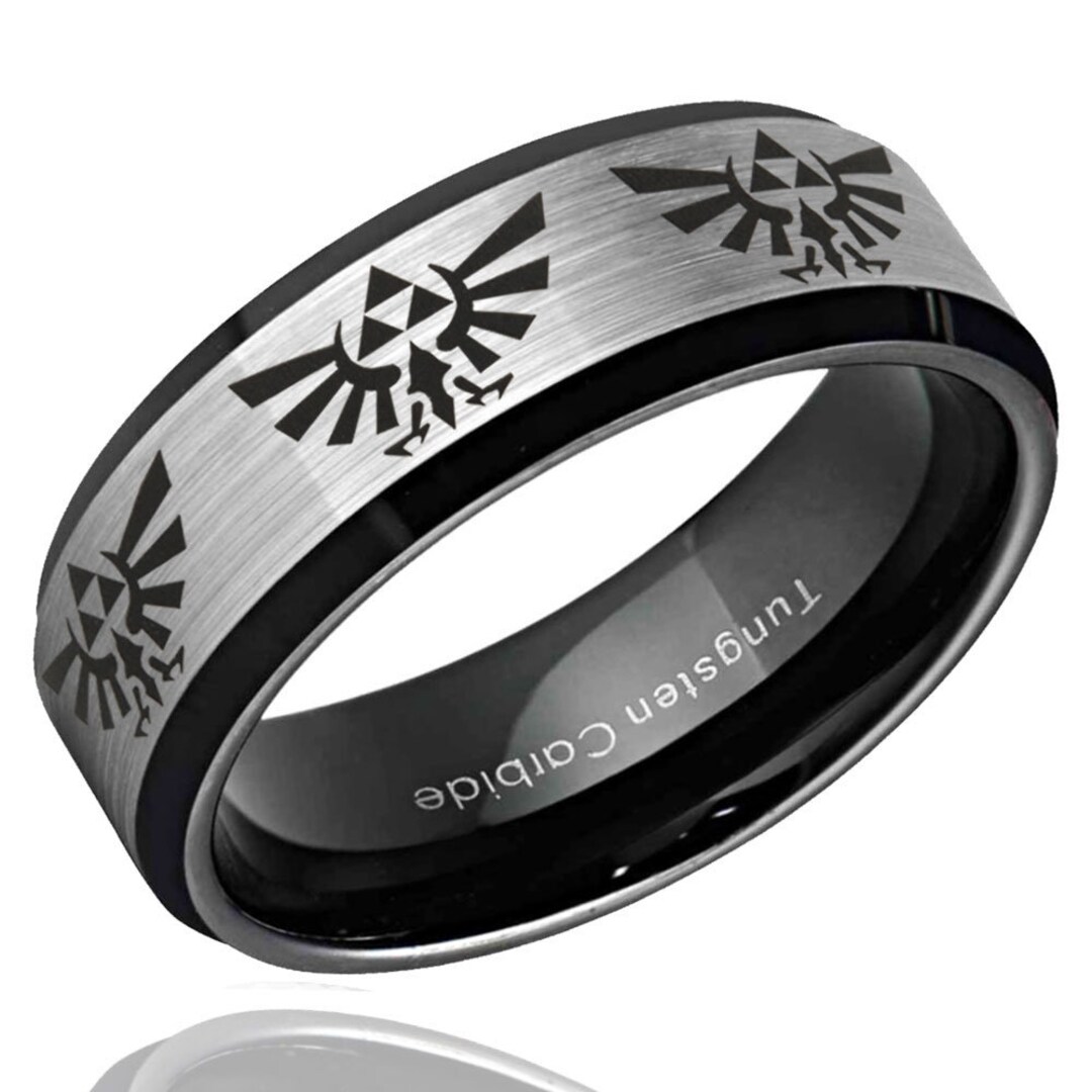 Zelda Triforce 8mm Tungsten Ring, Black Triforce Ring, Zelda Wedding ...