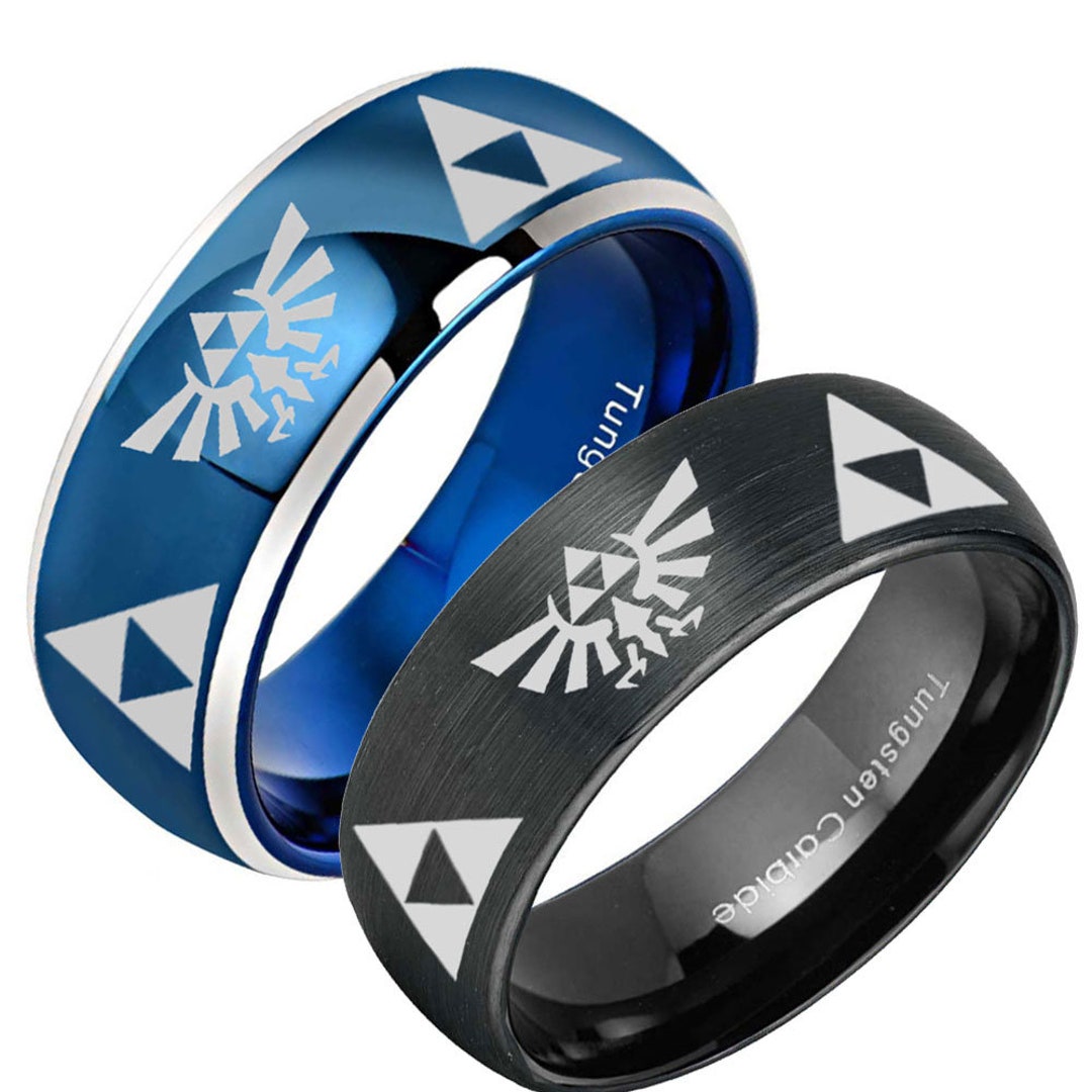 8mm Tungsten Legend of Zelda Ring, Dome Matte Black Tungsten Triforce ...