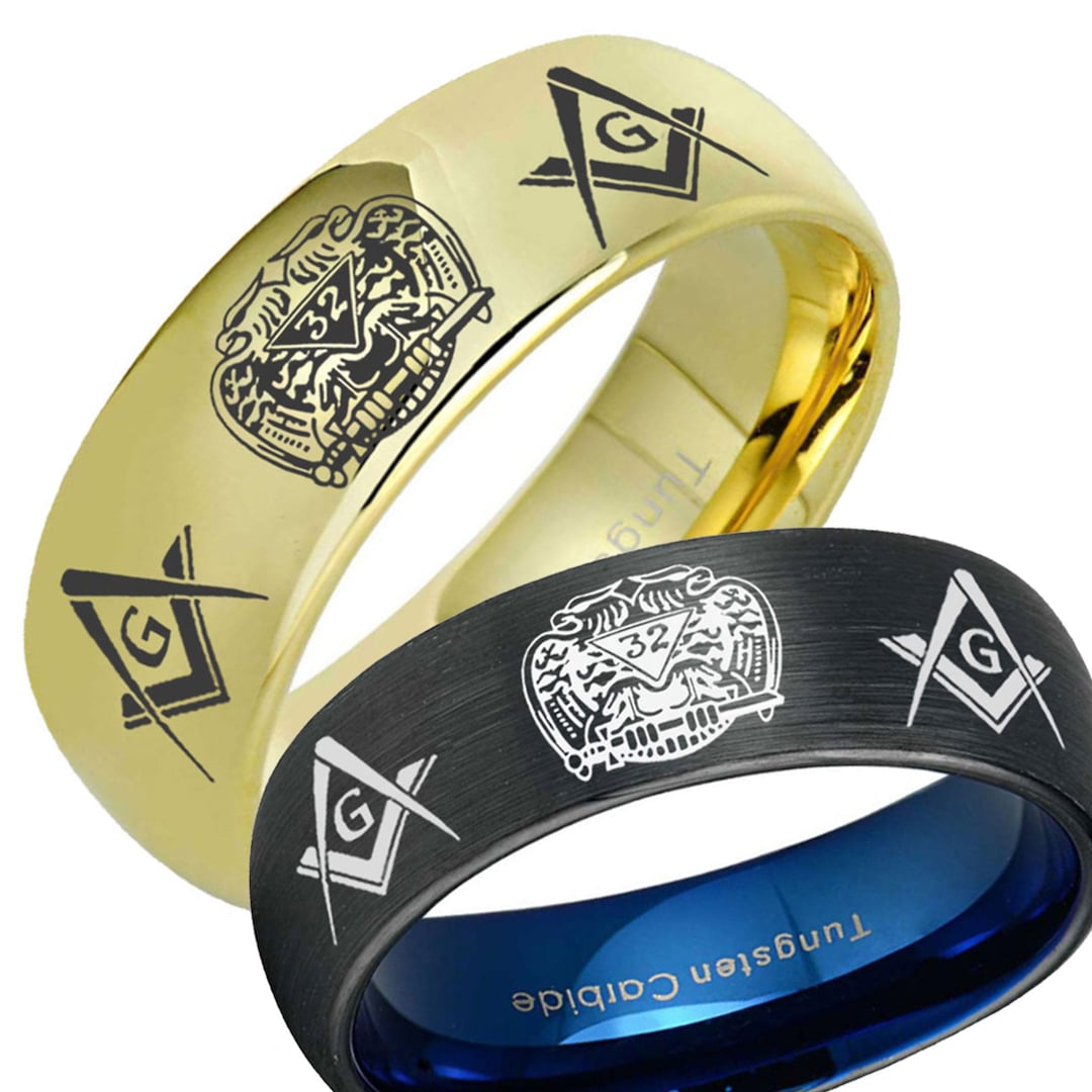 8mm Tungsten 32nd Degree Masonic Ring, Black Tungsten Freemason Wedding ...