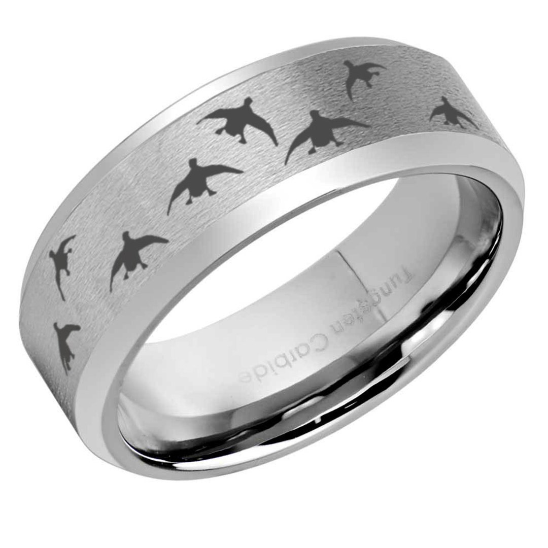 6, 8mm Duck Hunting Tungsten Wedding Bands, Beveled Brushed Silver ...