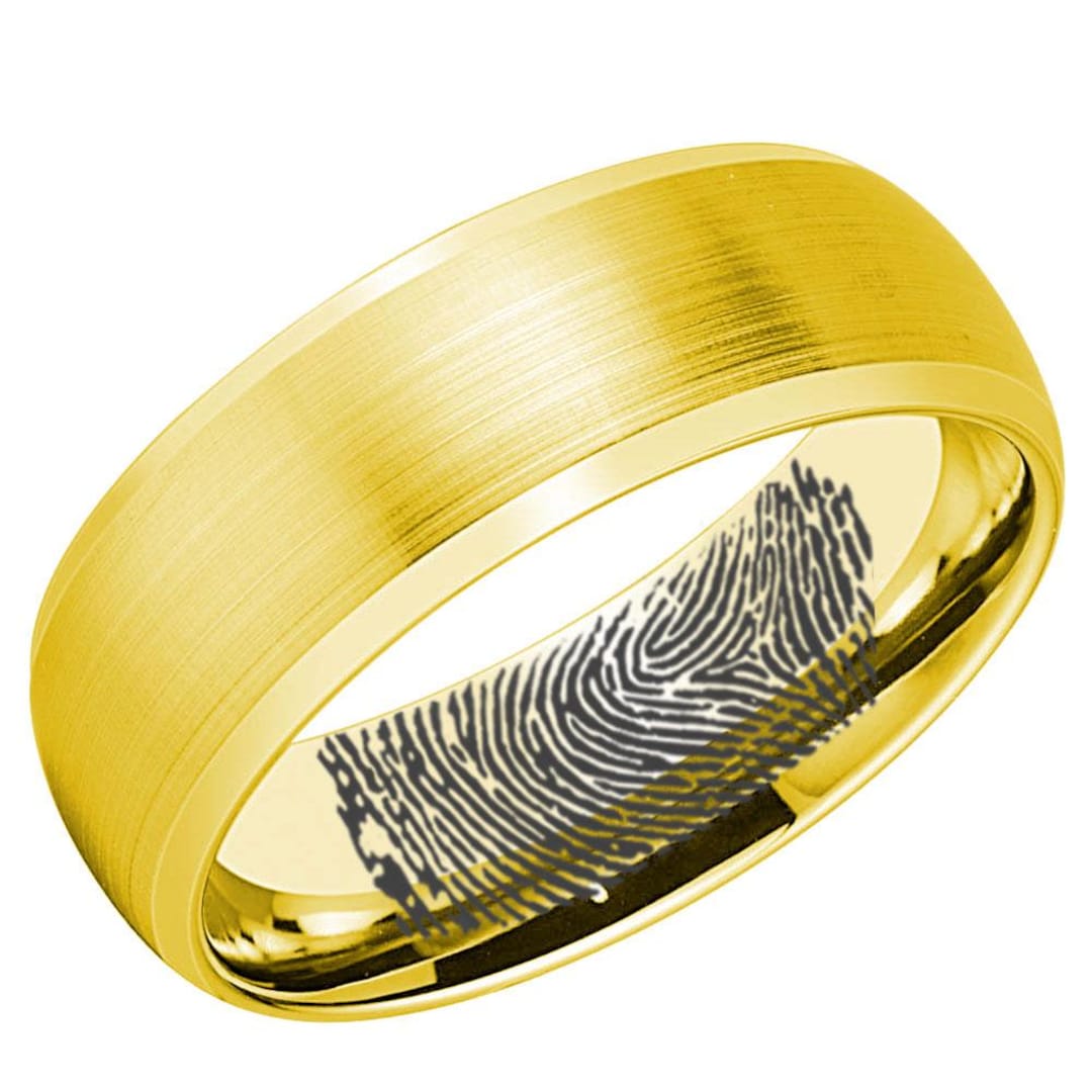 Gold Tungsten Thumb Ring for Men, Fingerprint Rings, Mens Wedding Band ...