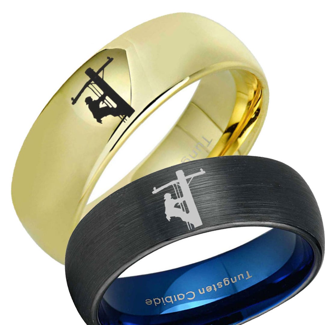 8mm Tungsten Lineman Wedding Band, Dome Tungsten Lineman Anniversary ...