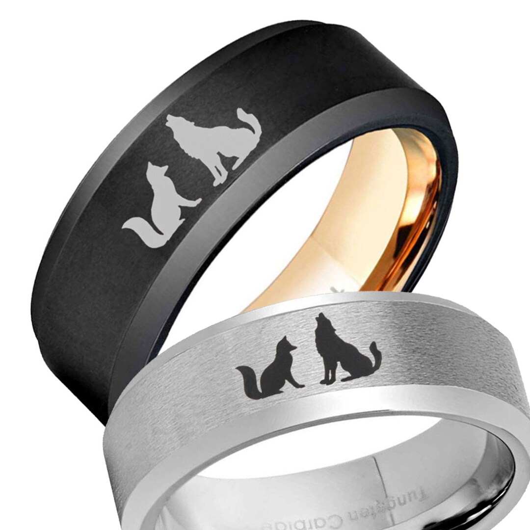 8mm Black Tungsten Wolf Coyote Ring, Wolf Men Wedding Bamd, Gifts for ...
