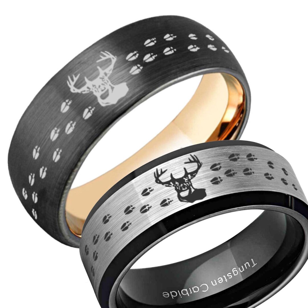 Deer Head Hunting Tungsten Ring, 8mm Black Tungsten Deer Hunting ...