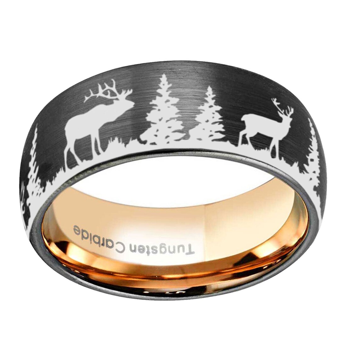Moose Ring, ELK Wedding Bands, Deer Antler Black Tungsten Wedding Band ...