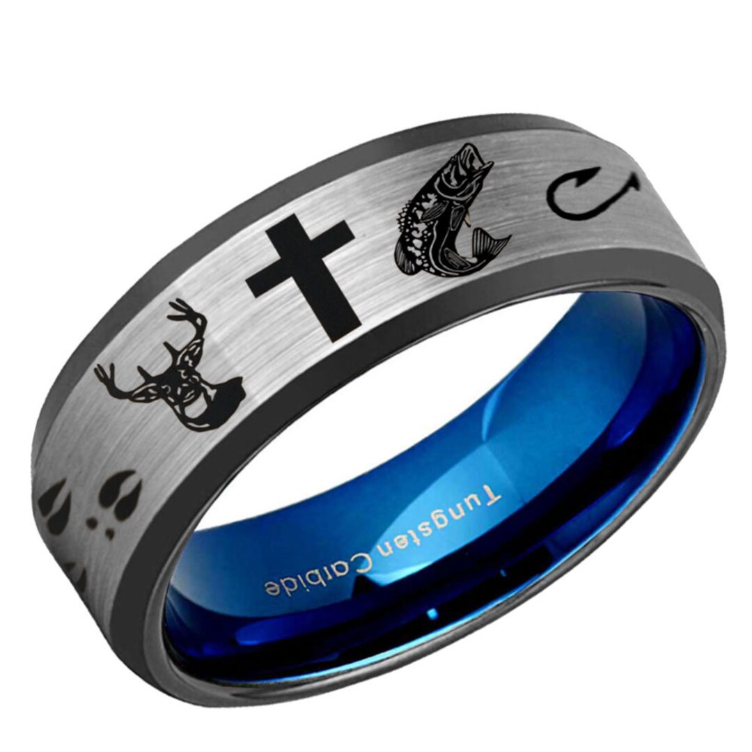 8mm Deer Head Cross Fish Hooks Ring, Gray Black Tungsten Tracks Fishing ...