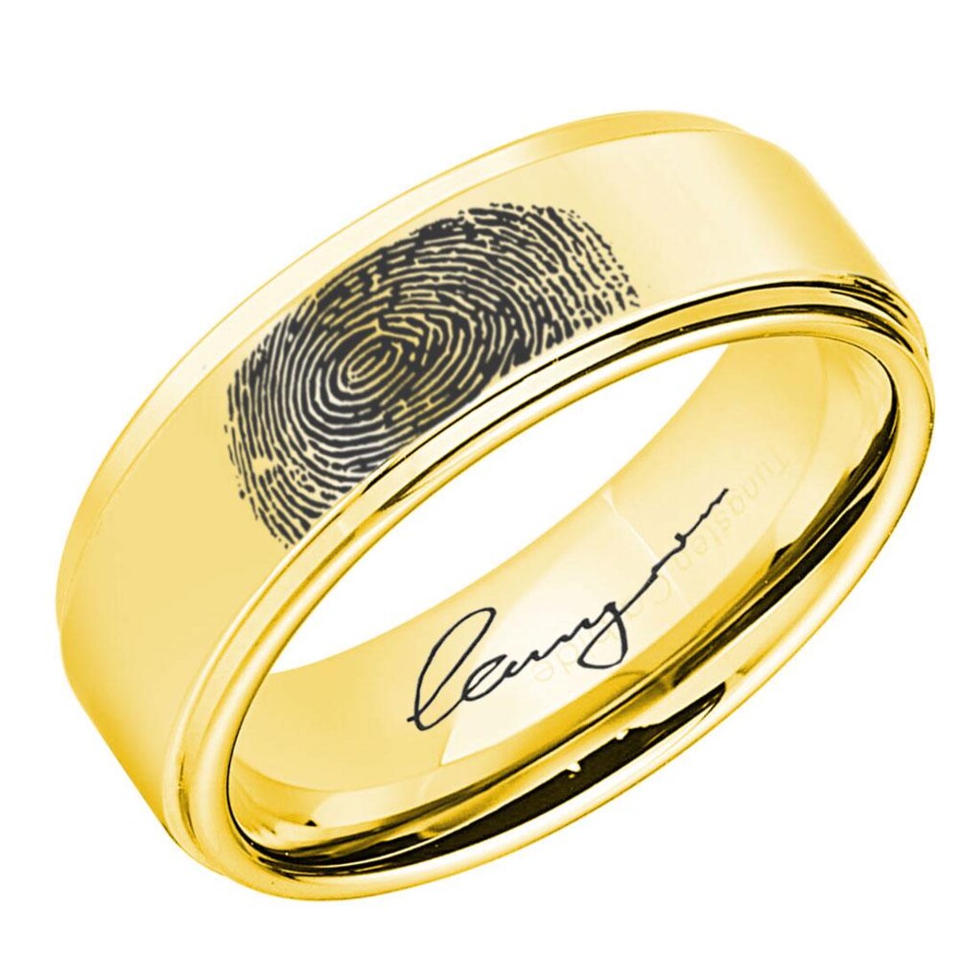 Custom Fingerprint Gold Wedding Ring, Mens Wedding Ring, Thumbprint ...