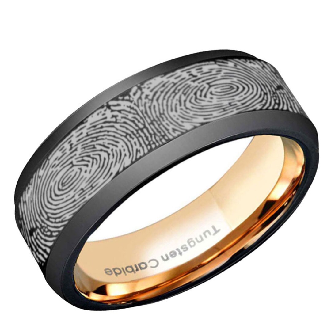 10MM Memorial Ring, Fingerprint Rings, Rose Gold Ring, Mens Wedding ...