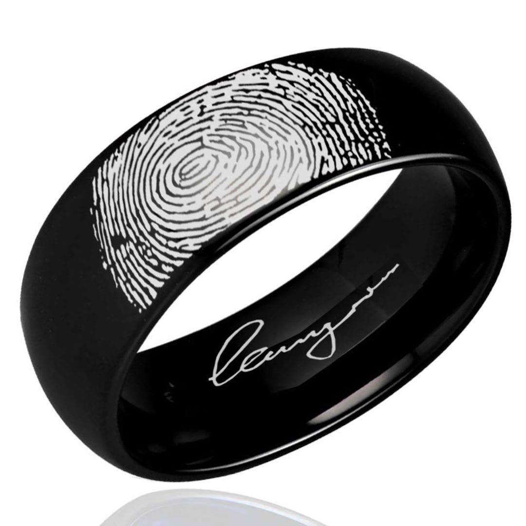 Black Tungsten Thumb Ring for Men, Fingerprint, Remembrance Jewelry ...