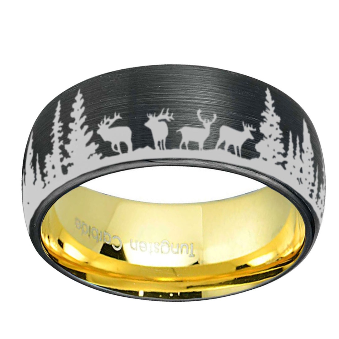 Deer Hunting Ring Dome Blue Tungsten Antler Deers in Forest - Etsy