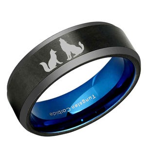 8mm Black Tungsten Wolf Coyote Ring, Wolf Men Wedding Bamd, Gifts for Him, Personalized Gifts ...