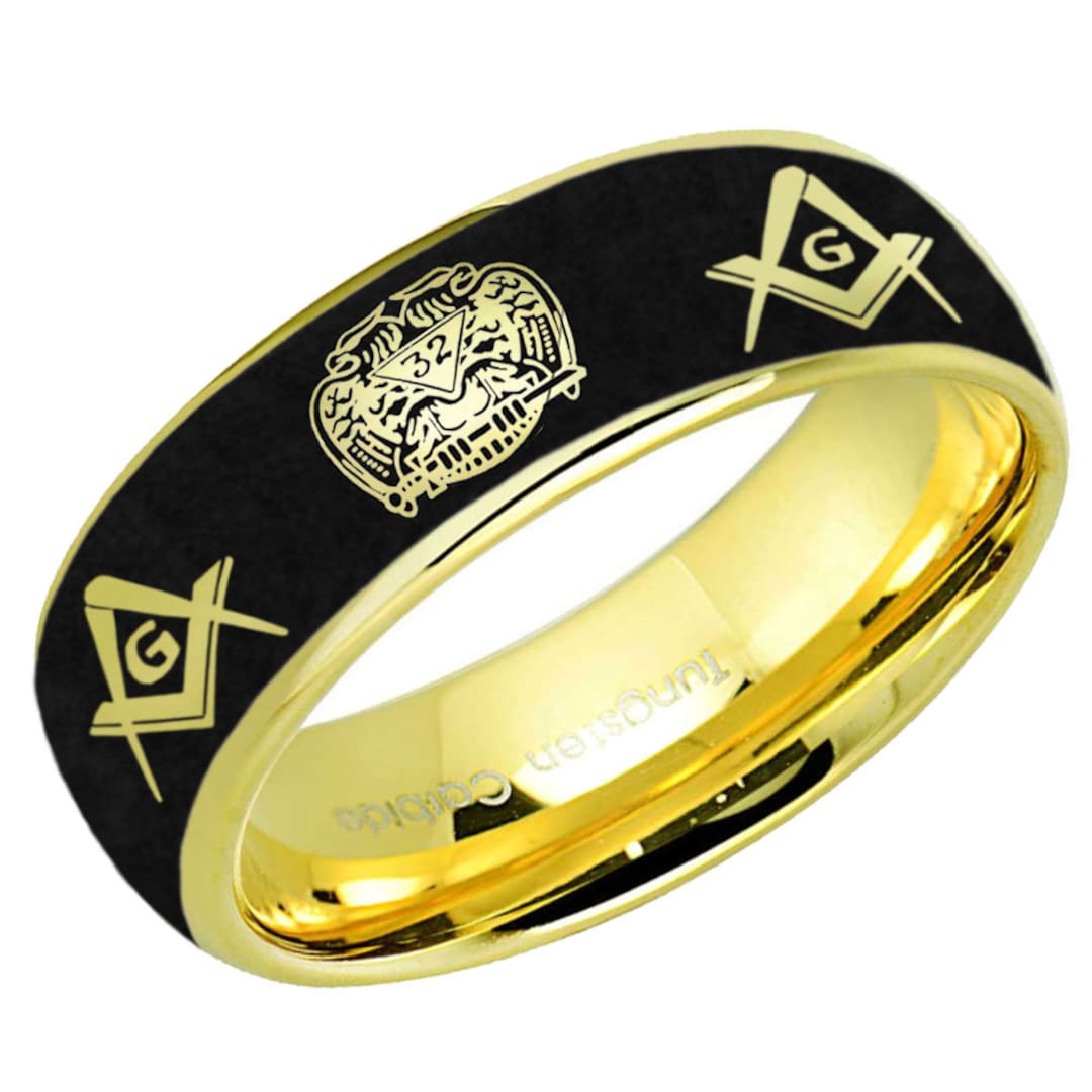 8mm Tungsten 32nd Degree Masonic Ring, Black and Gold Tungsten ...