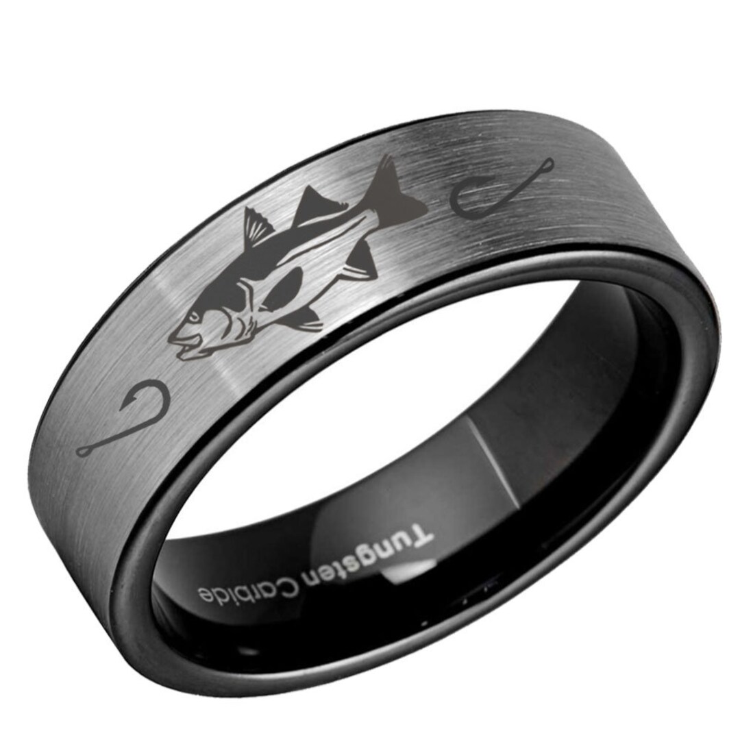 Snook Fishing Ring 8mm Tungsten Rose Gold Black Snook Fish - Etsy