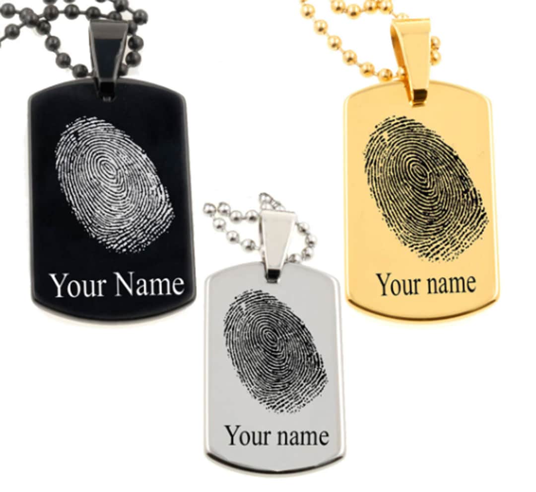 Tungsten Fingerprint Dog Tag Pendant, Black Tungsten Name Laser ...