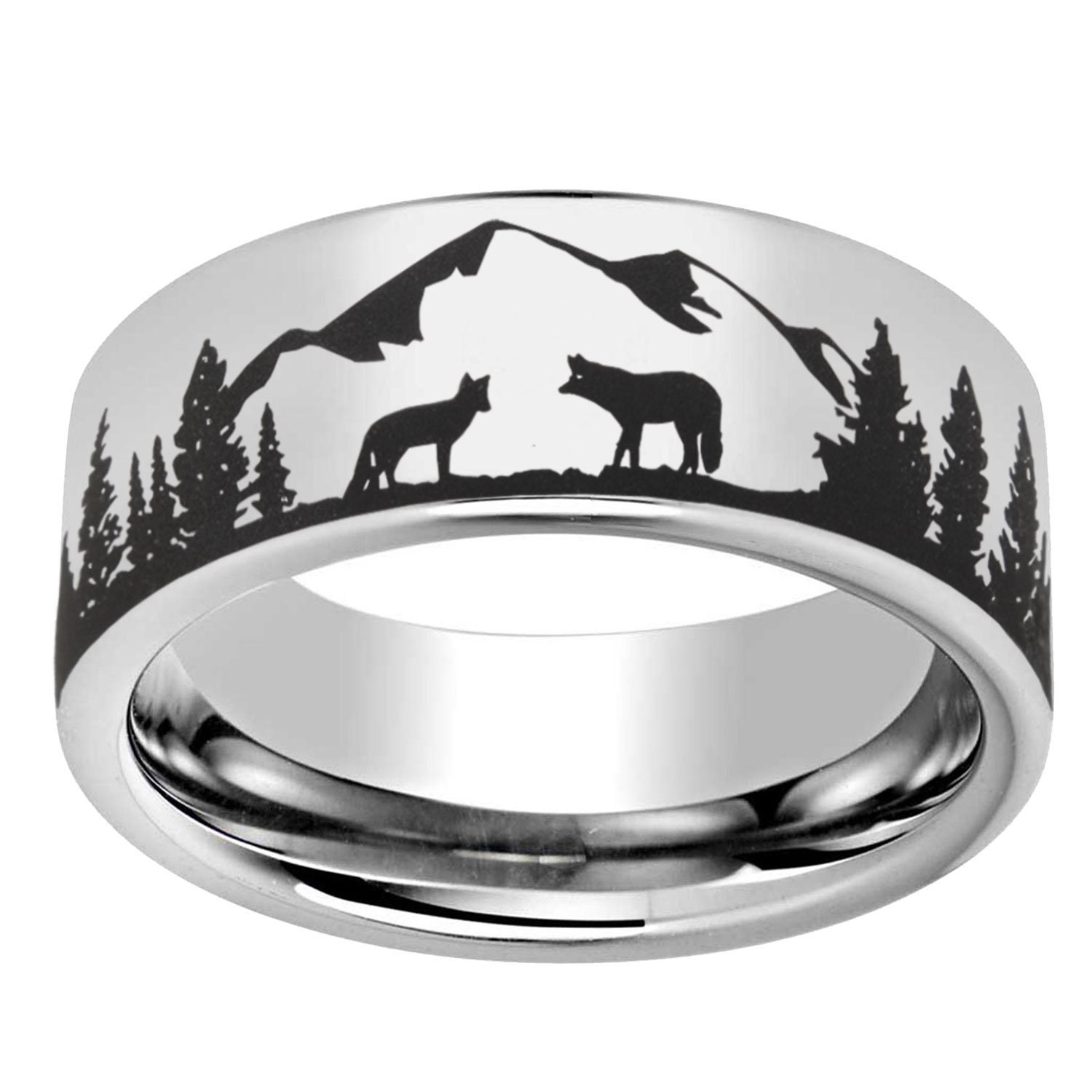 Two Fox Wedding Rings 8mm Pipe Cut Tungsten Men Fox Ring Fir - Etsy