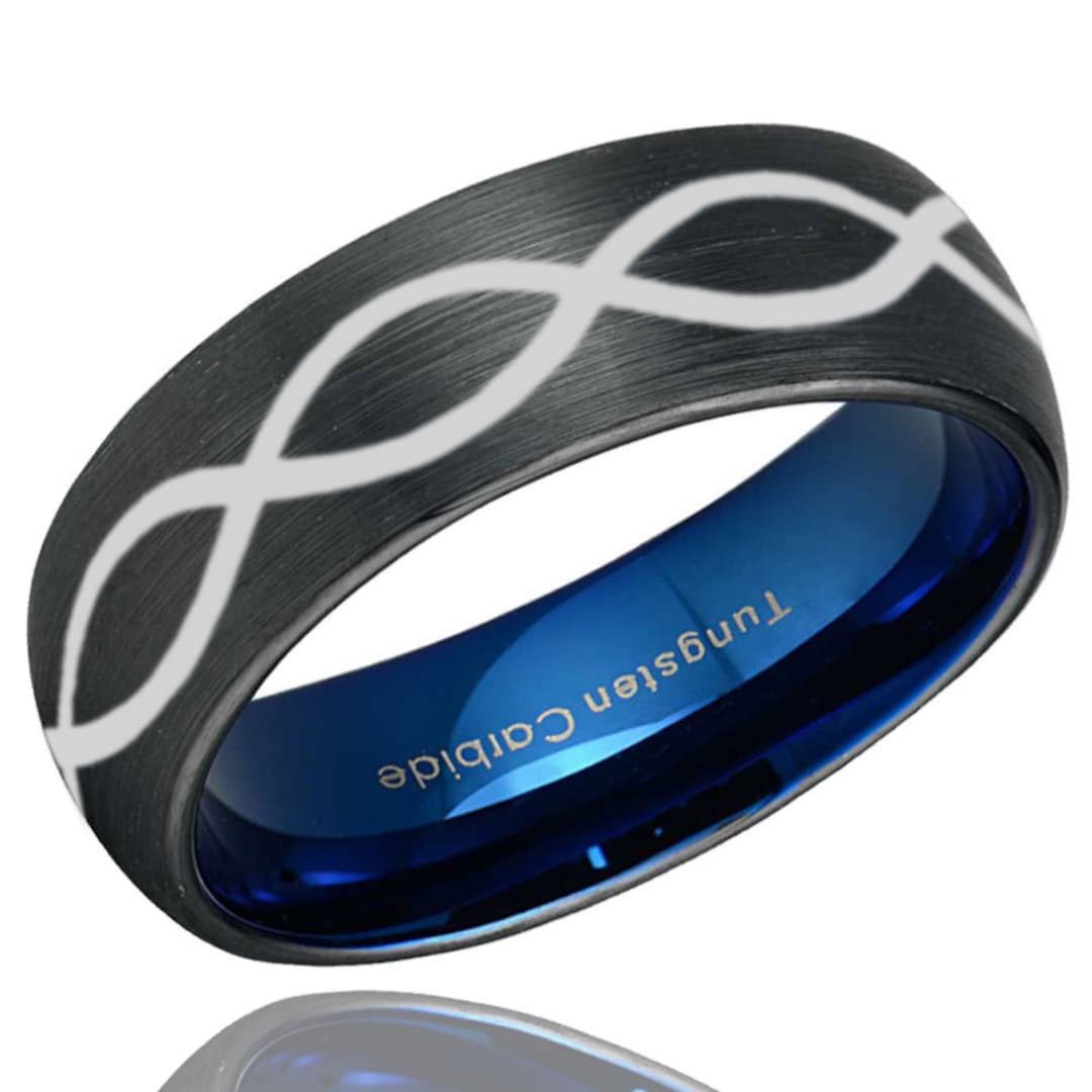 8mm Tungsten Infinity Design Ring, Silver Black Tungsten Infinity Mens ...