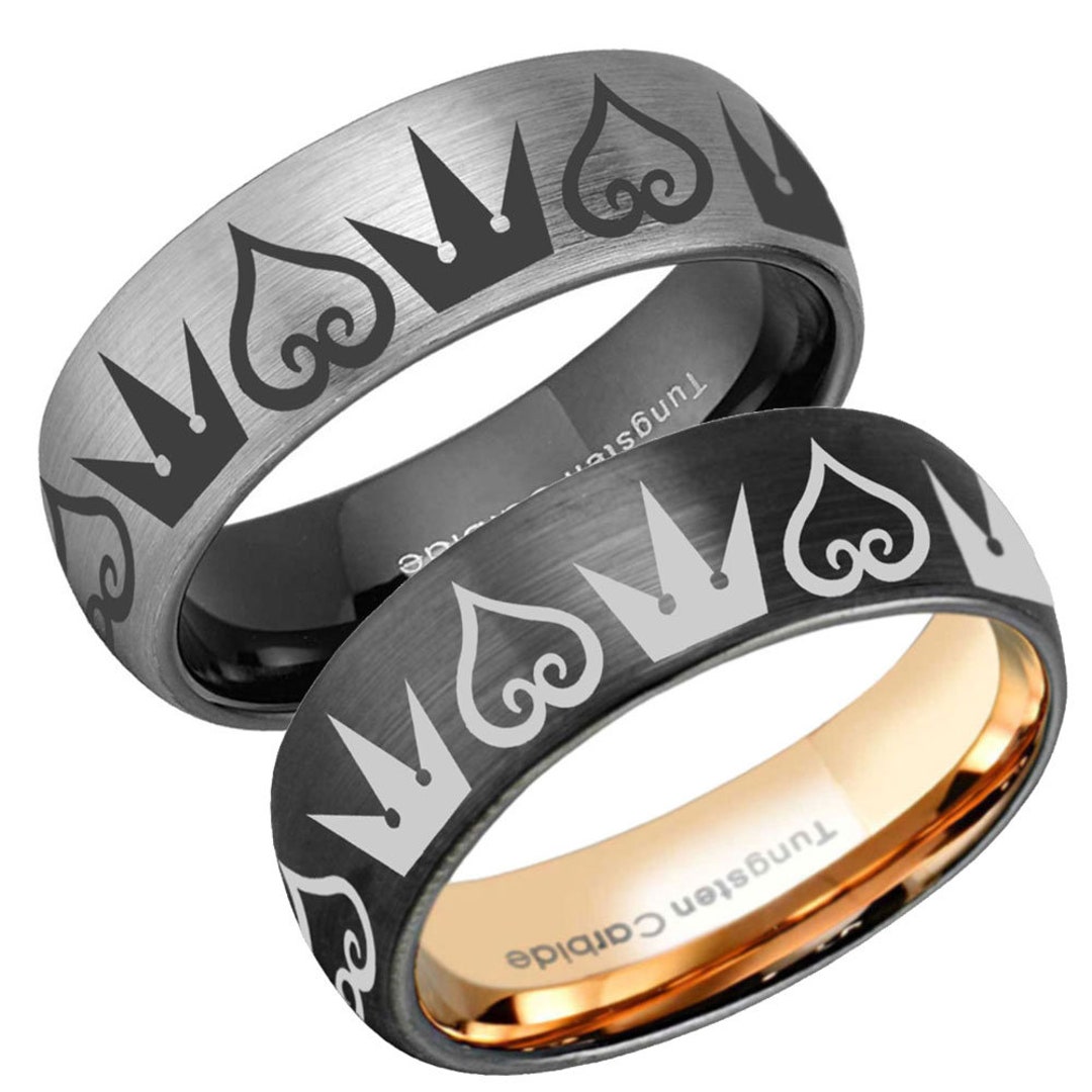 Kingdom Hearts Crown Ring, 8mm Dome Black Tungsten Crown Mens Wedding ...