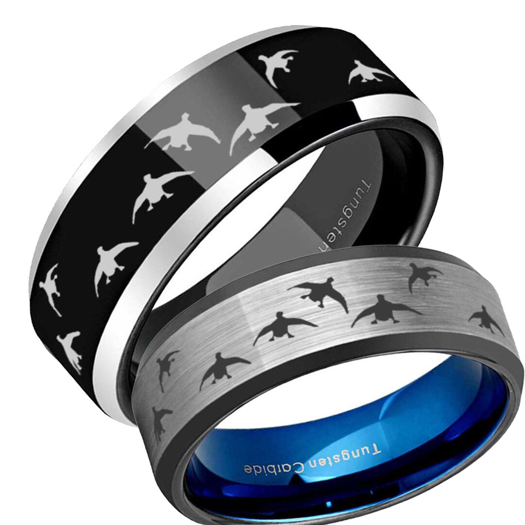 Black Tungsten Duck Hunting Ring, Beveled Edge Mens Band - Etsy