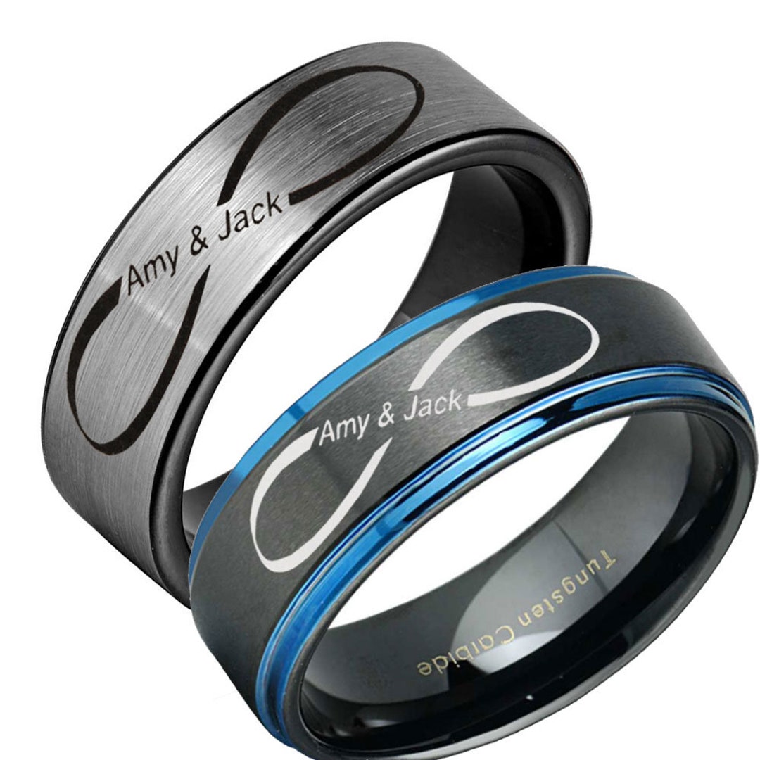 8mm Tungsten Name Infinity Ring, Step Edge Pipe Flat Tungsten Infinity ...
