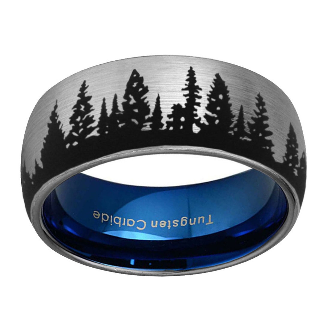 Black Forest Ring, Forest Mens Ring, Tungsten Plant Ring, Handmade ...