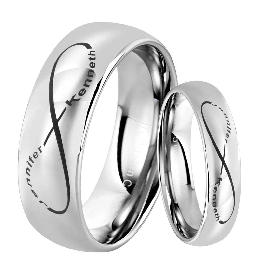 2 Pcs Dome Tungsten Infinity 2 Name Rings Set, Tungsten Infinity Symbol ...