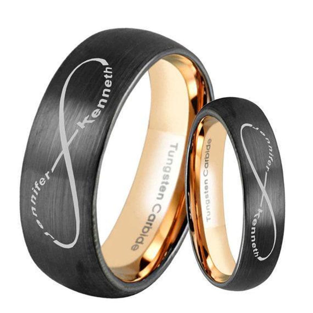 Infinity Symbol Two Names Rose Gold Wedding Bridal Sets, Dome Black ...