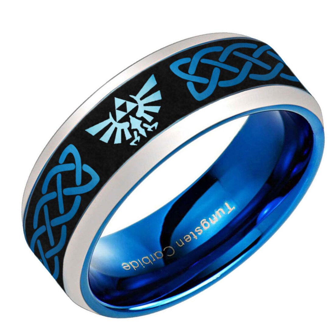 Zelda Triforce 10mm Tungsten Ring, Black Tungsten Zelda Wedding Bands ...