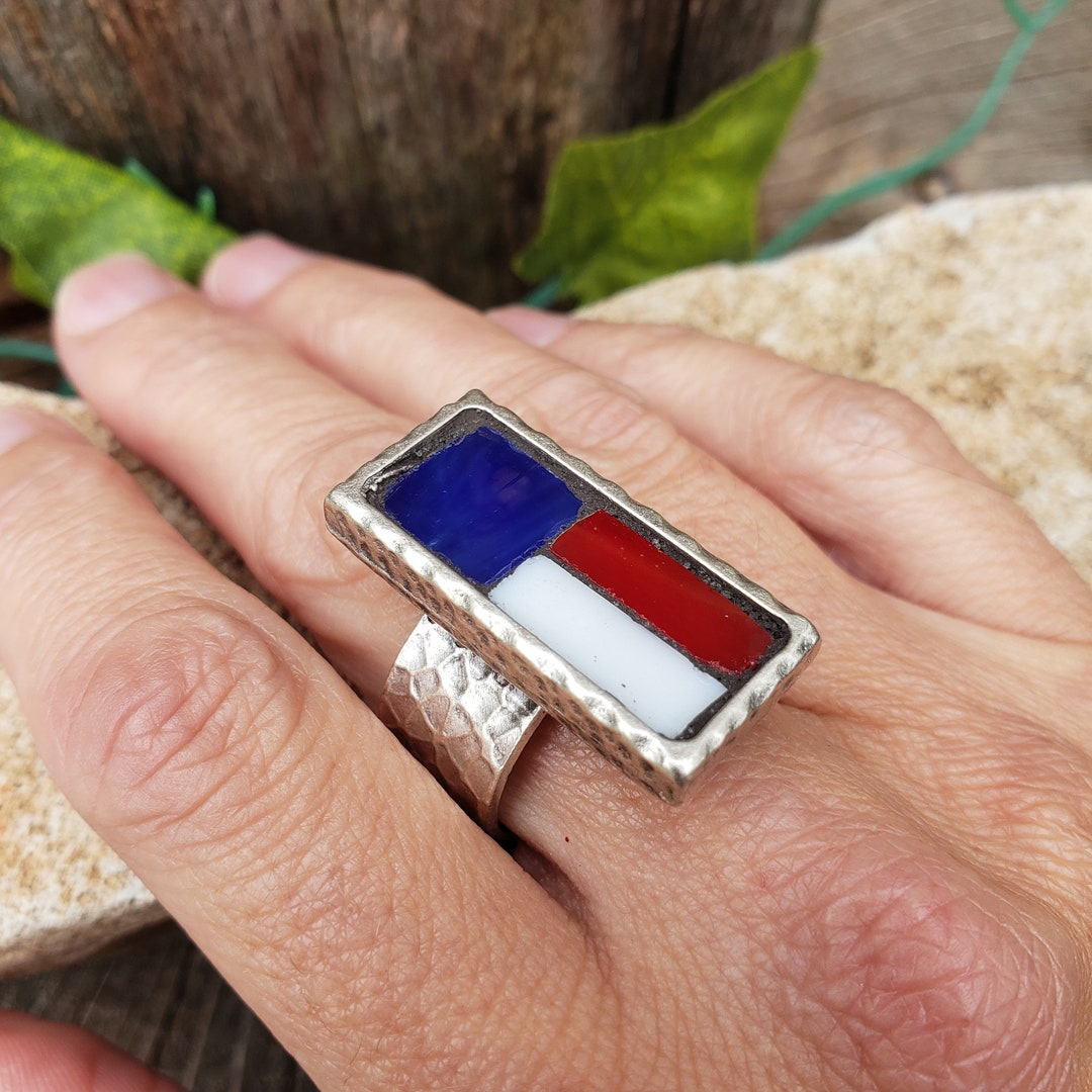 American Flag Rectangle Mosaic Statement Ring, Wearable Art, Gifts for ...