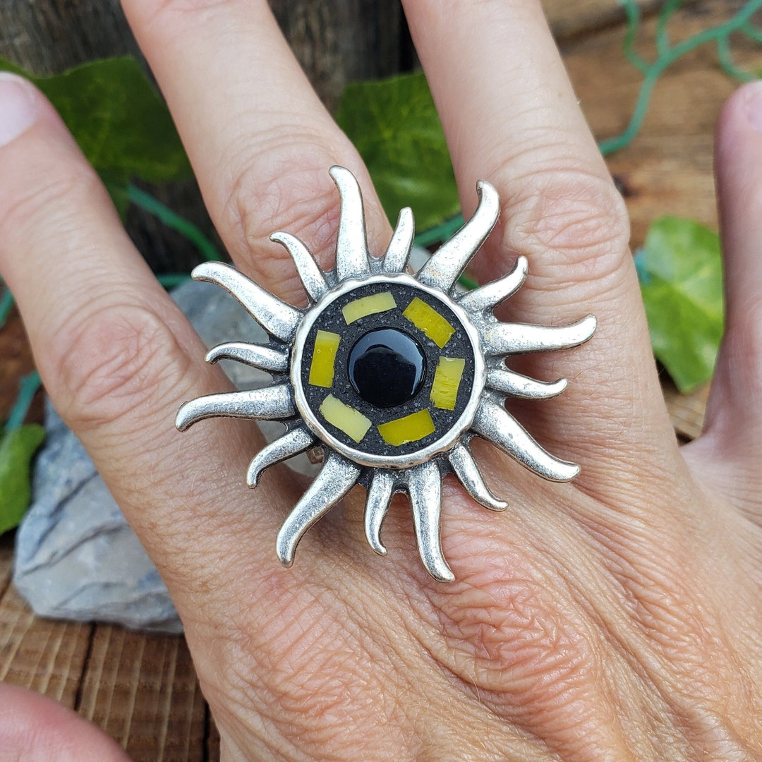 Sunflower Mosaic Ring, Stained Glass Ring, Micro Mosaic Jewelry ...
