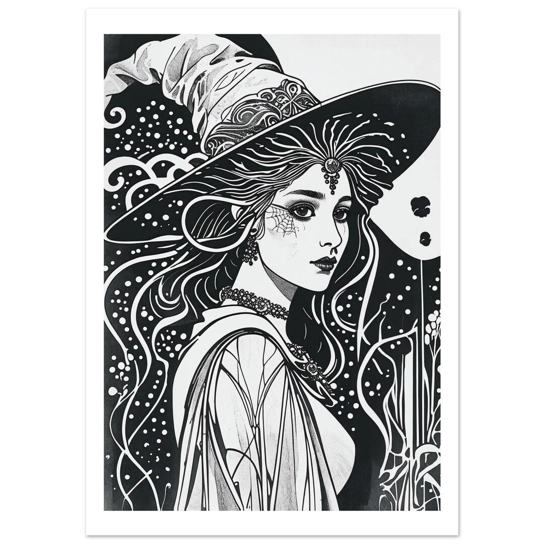 Ethereal Witch Art Poster – Mystical Room Decor, Colouring Page ...