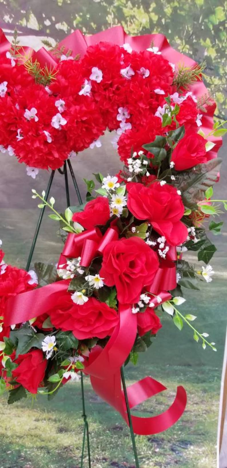 Red Open Heart Cemetery Wreath, Red Roses, Wreath, Sympathy Wreath ...